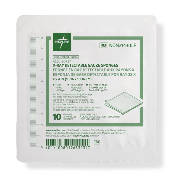 Accu-Sorb® Sterile X-Ray Detectable Woven Gauze Sponge 16-Ply | 4” X 4 ...